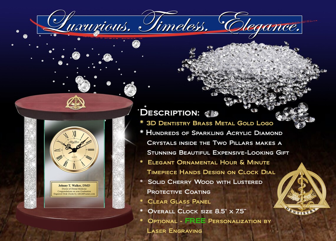 Dentistry Gift Dentist Logo Unique Diamond Column Engraved Clock Award ...