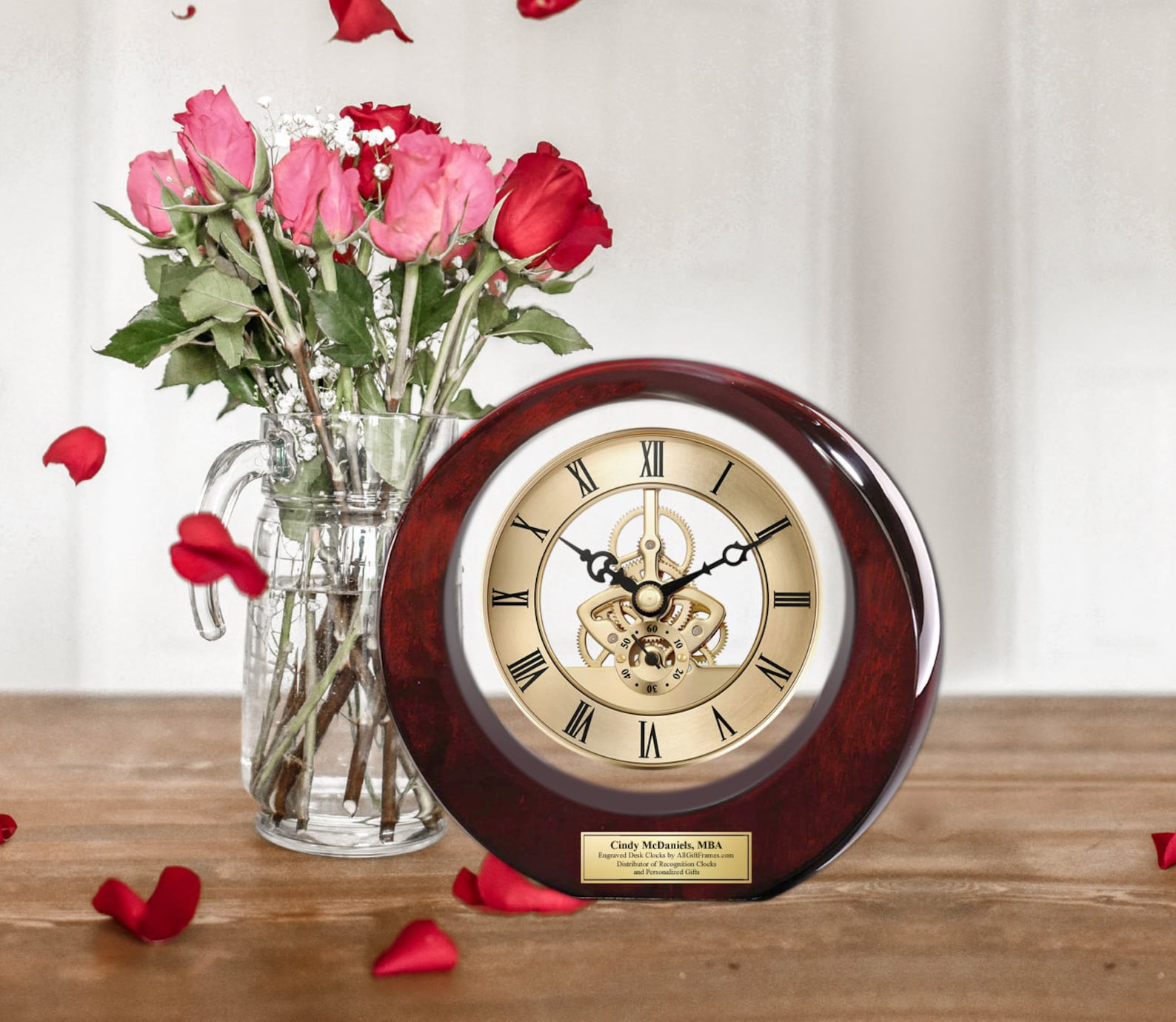 Personalized Wood Moon Clock Desktop Shelf Engrave Davinci Gold Engrave ...