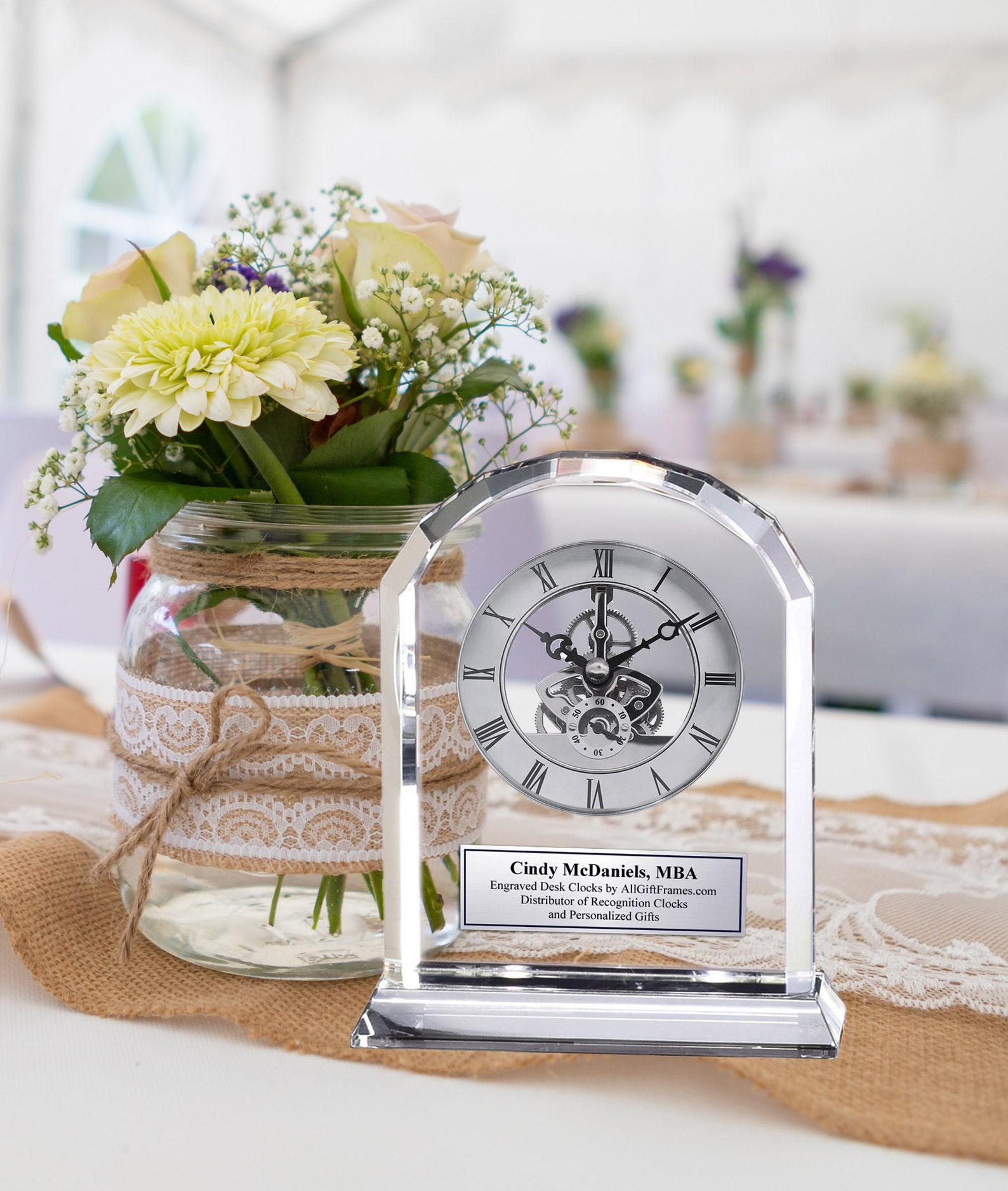 Personalized Crystal Multifaceted Diamond Arch Engraved Clock Davinci ...