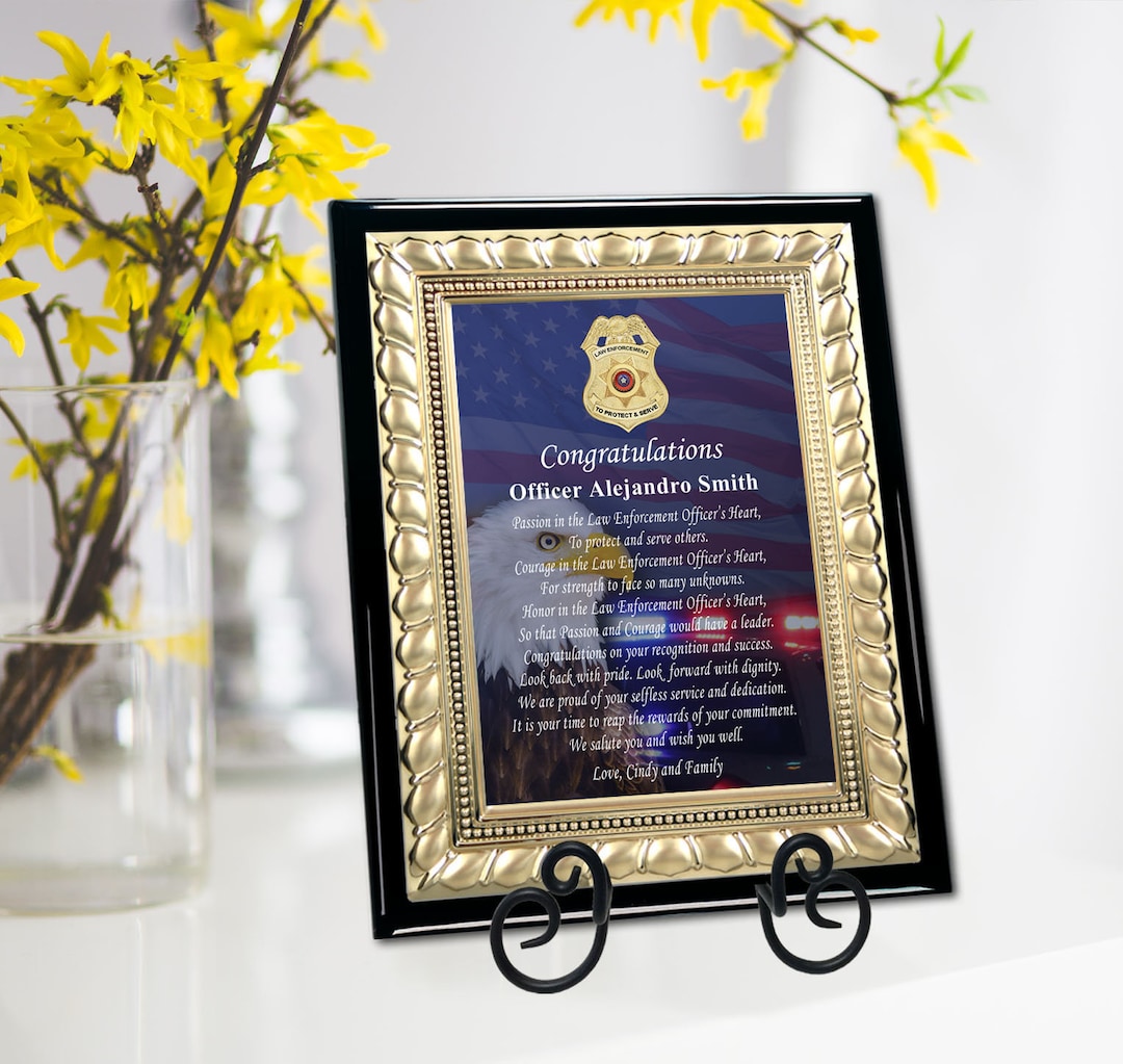 Policeman Sheriff Gift Gold Metal Border Retirement Plaque Present ...