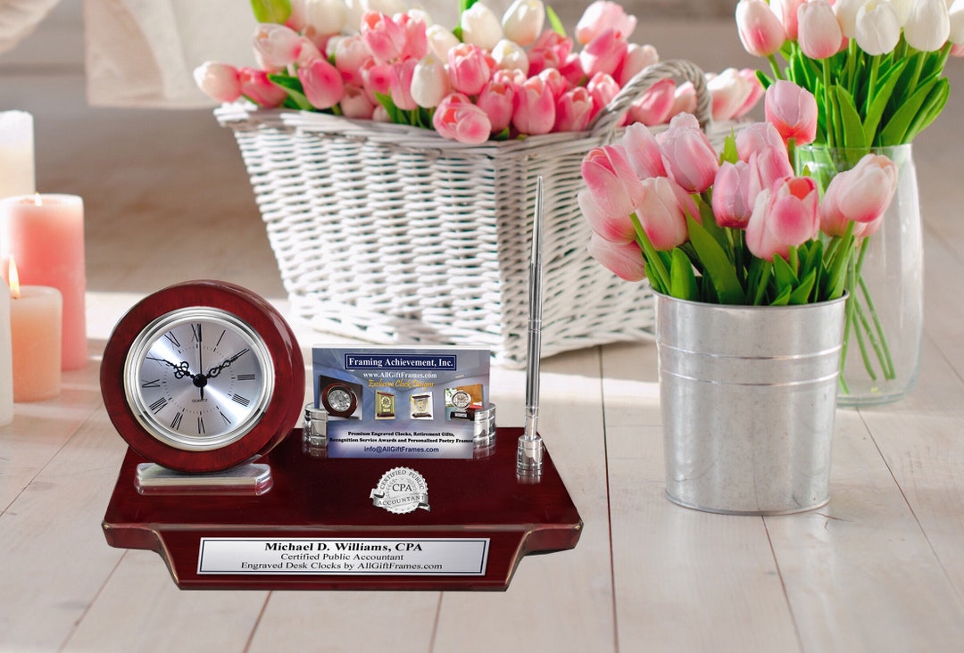 Name Plate Engrave Clock 3D CPA Logo Pen Card Display Holder Accounting ...