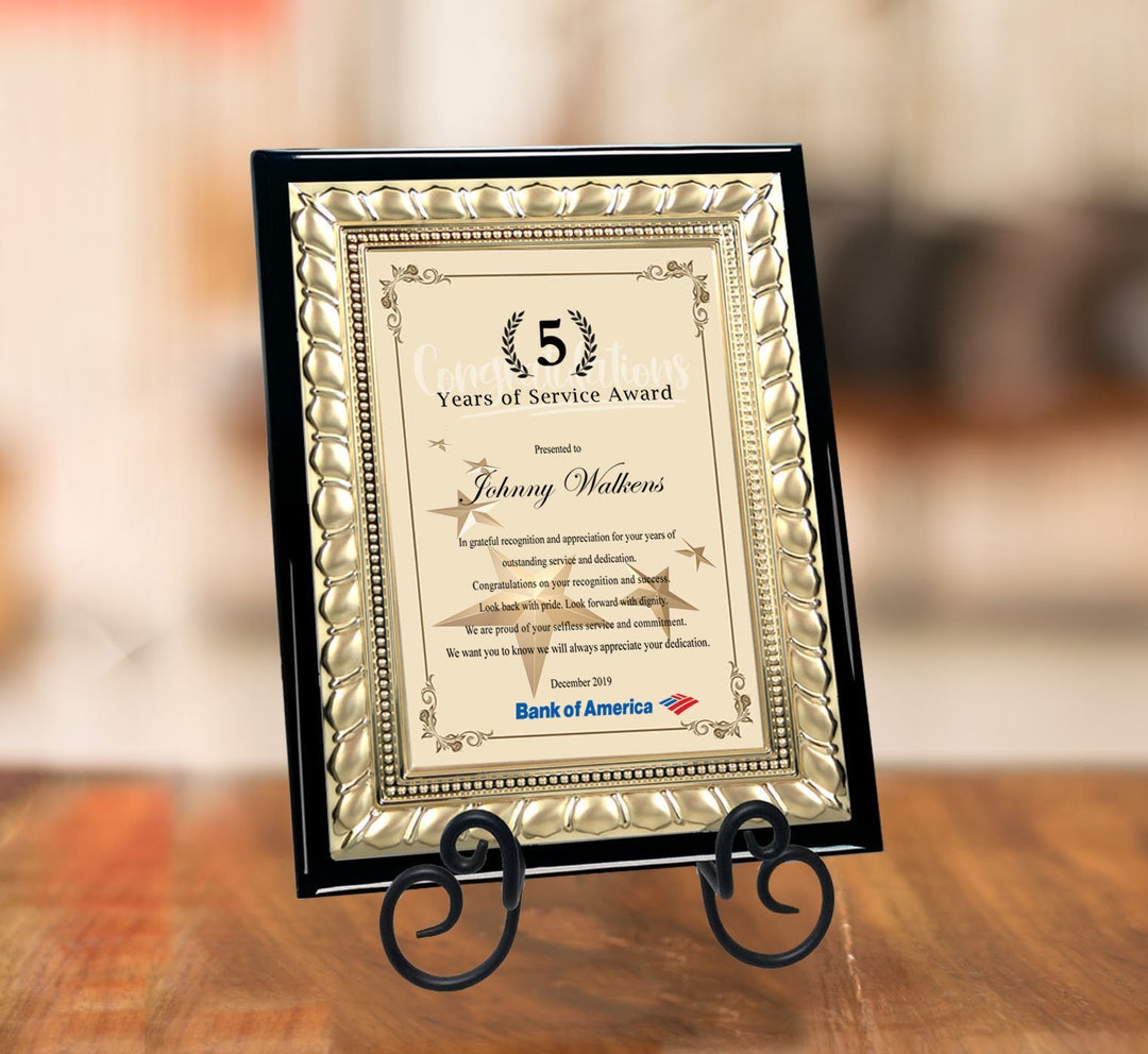 Display Gold Metal Border Years of Service Award Plaque Engraved Custom ...