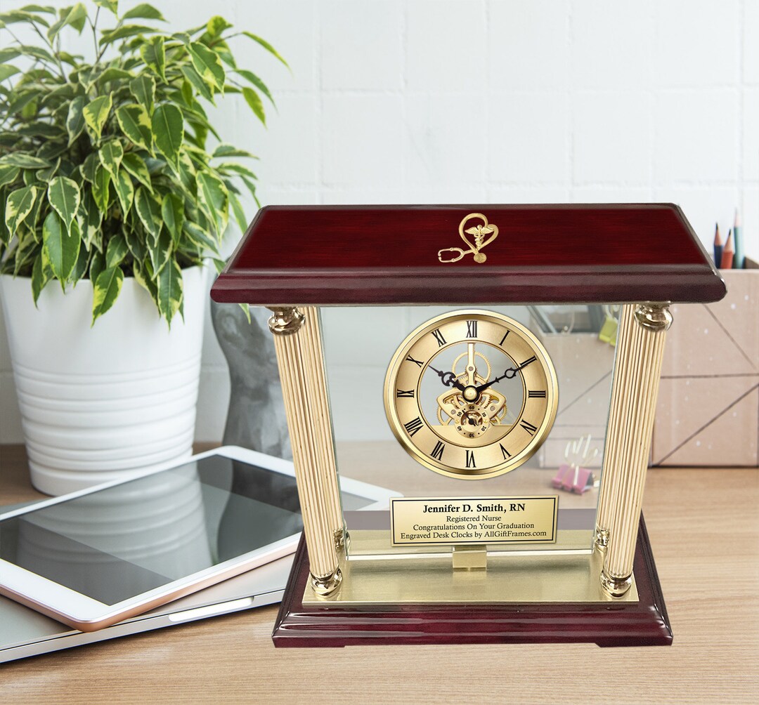 Engrave Clock Swivel Gear Desk Accent Pillar Mantel Clock Nursing ...