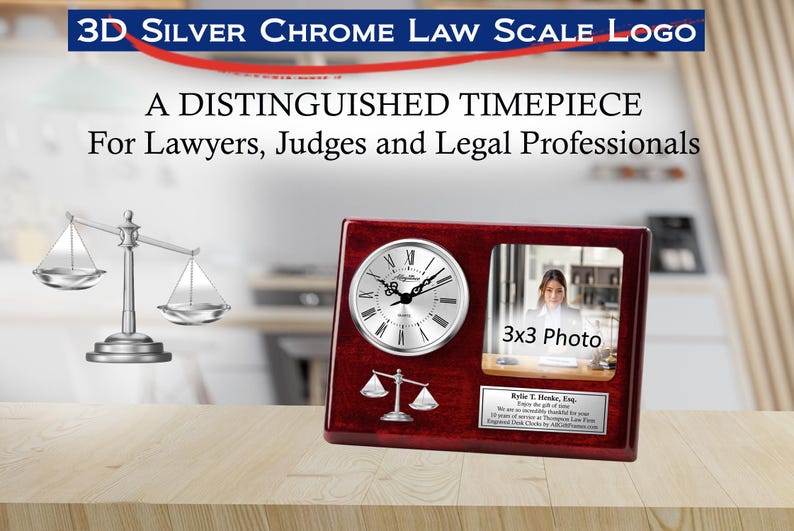 Law Scale Desk Picture Frame 3x3 Photo Engrave Plaque Clock Law School ...