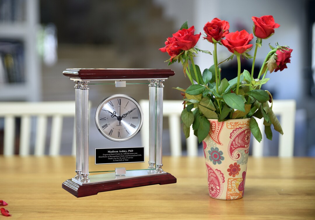 Luxury Rotating Glass Clock Display Silver Column Personalized Clocks ...