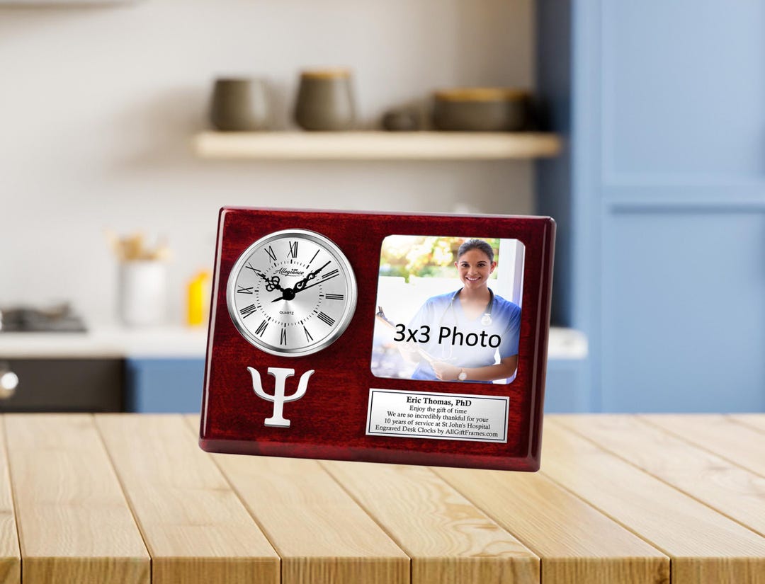 Psychology Desk Picture Frame Fit 3x3 Photo Silver Engrave Plaque Clock ...