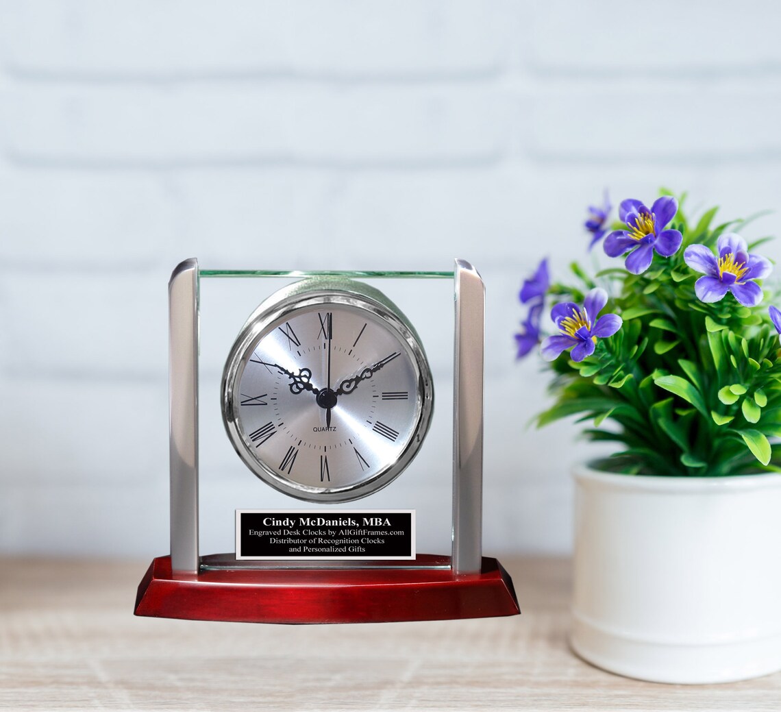 Personalized Clock Engraved Desk Clocks Etched Glass Silver - Etsy
