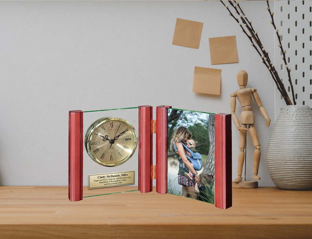 4x6 Picture Frame Photo Engrave Desk Clock Display Personalized Gold ...
