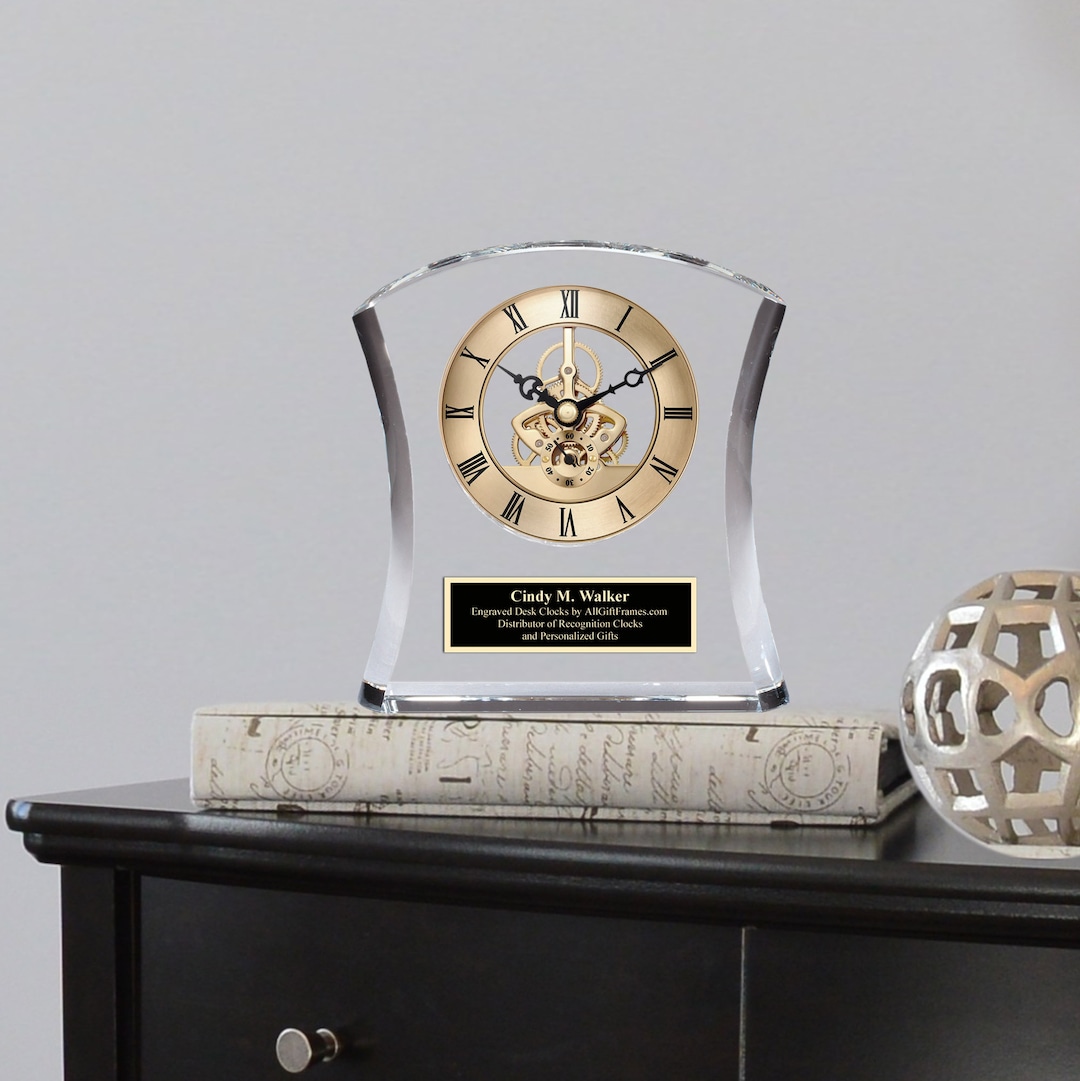 Personalize Clock Engraved Desk Clocks Etch Gold Engineering Gears ...