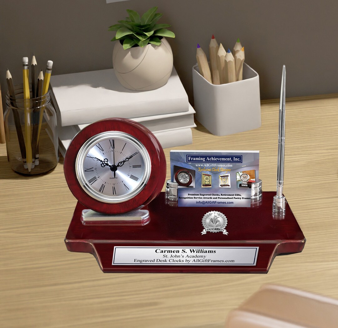 Engrave Clock Plaque Pen 3D Education Logo Business Card Display Thank ...