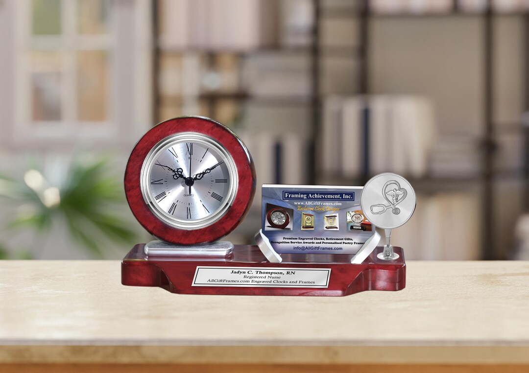 Etched Nameplate Engrave Desk Clock Registered Nurse Congratulation ...