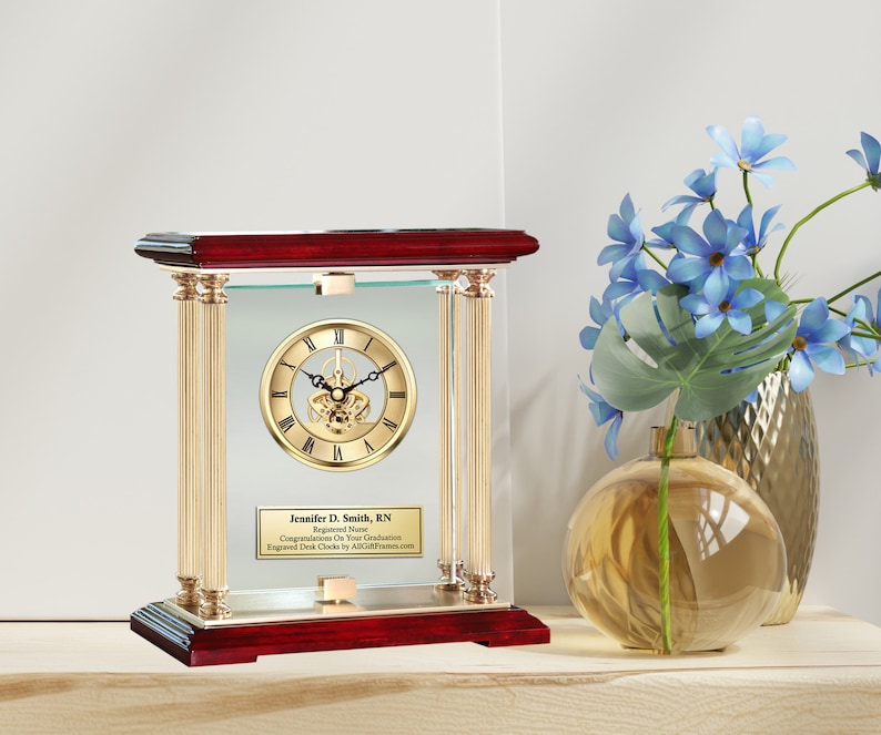 Engrave Clock Swivel Gear Desk Accent Pillar Mantel Clock Nursing ...