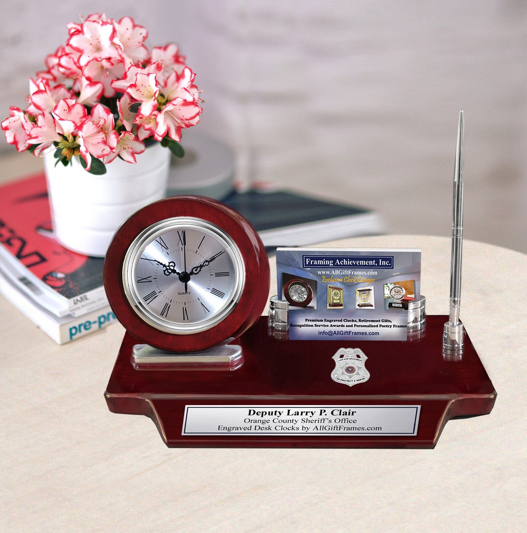 Custom Name Plate Clock Plaque 3D Police Logo Pen Business Card Display ...