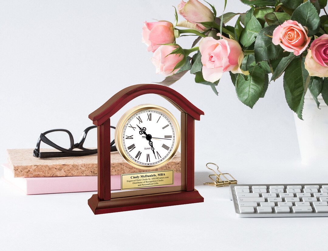 Custom Engrave Clock Gold Engravable White Dial Face Gold Shelf ...