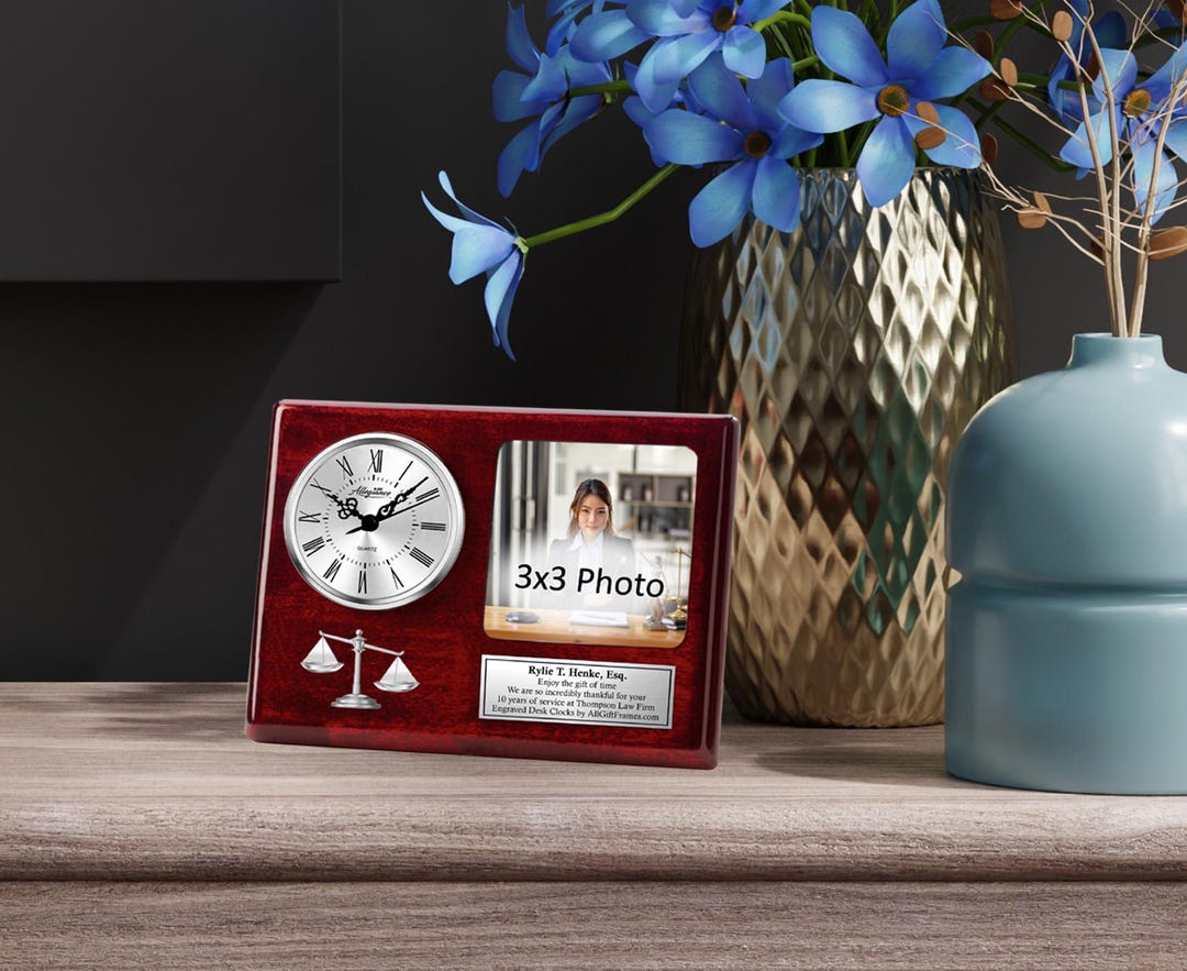 Law Scale Desk Picture Frame 3x3 Photo Engrave Plaque Clock Law School ...