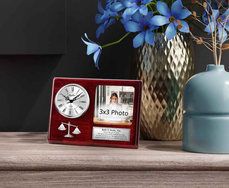 Law Scale Desk Picture Frame 3x3 Photo Engrave Plaque Clock Law School ...