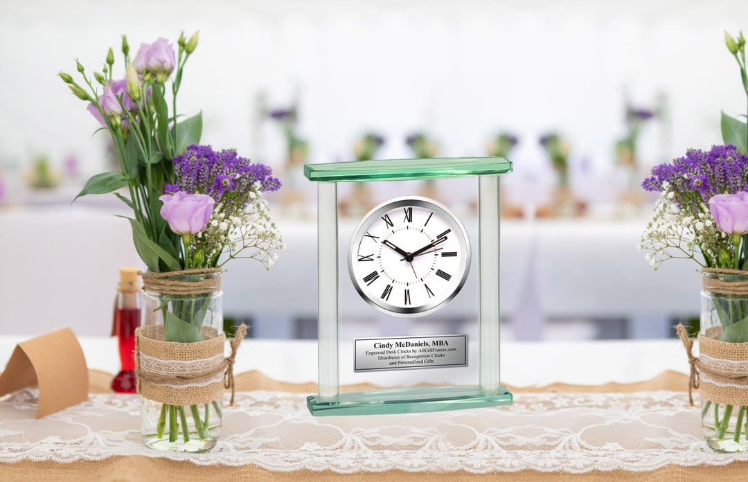 Table Top Desk Clock Silver Engrave Shelf Personalize Time Display ...