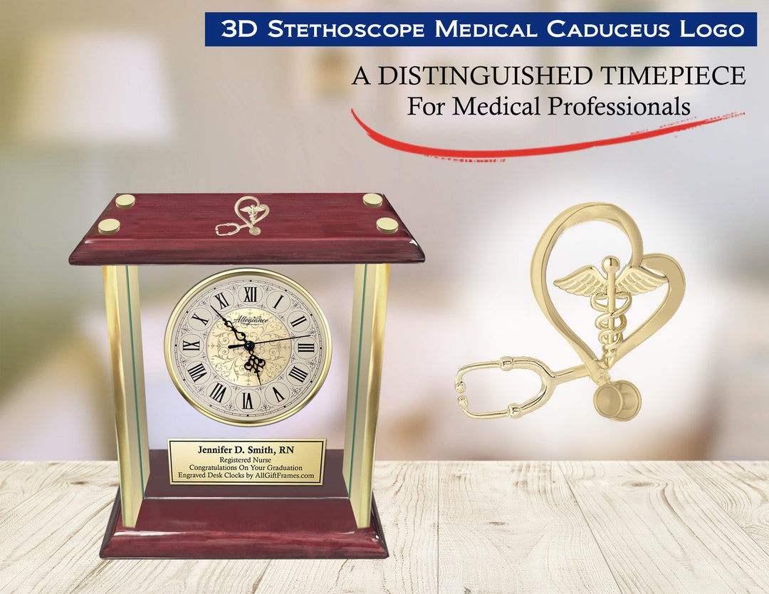 Unique Etched Table Engraved Gold Brass Glass Wood Clock Medical ...