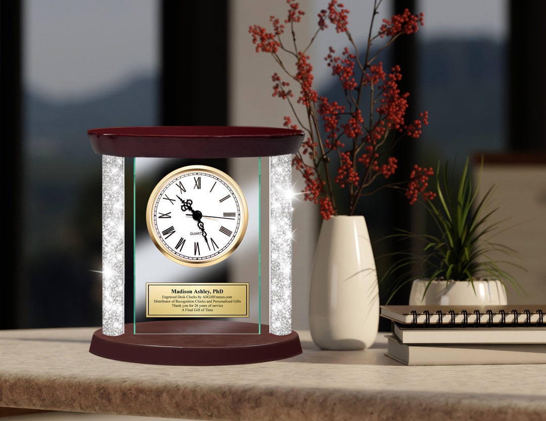 Custom Corporate Award Anniversary Desk Mantel Engraved Clock ...