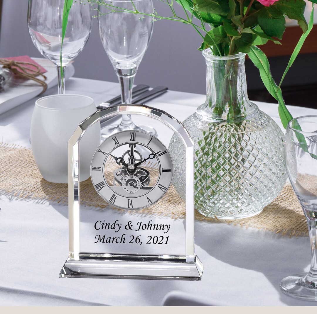 Silver Crystal Clock Davinci Desk Clocks Etched Personalized Gift Table ...