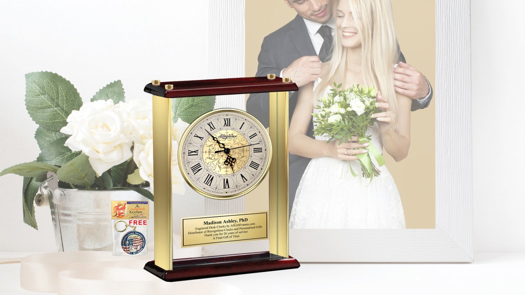 Engraved Mantel Brass Gold Side Panel Desk Clock Personalized ...