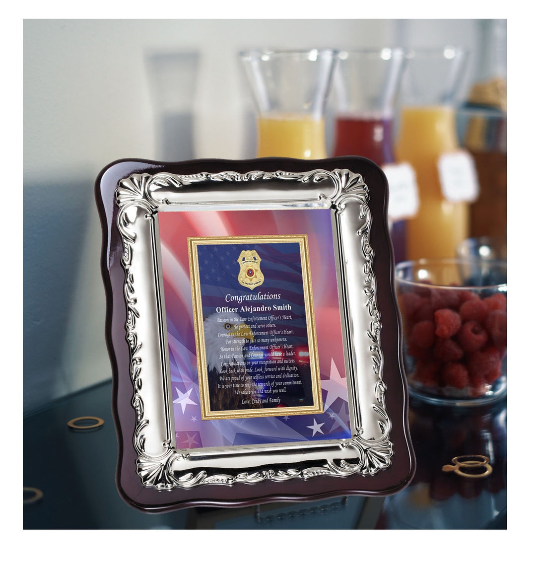 Police Officer Sheriff Deputy Retirement Present Gift Silver Desk Frame ...