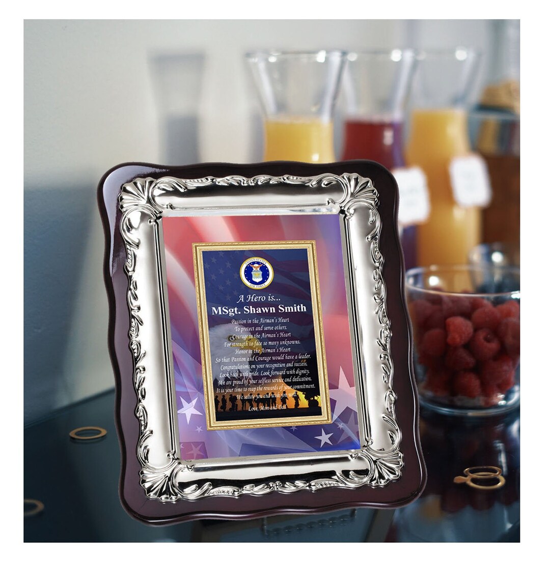 Military Gift Silver Desk Frame 8x10 Plaque Best Present Veteran Him ...