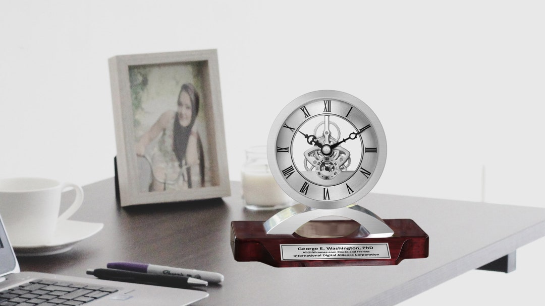 Table Engraved Desk Clock Mantel Custom Office Home Personalize Clocks ...