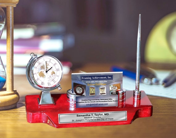 Business Card Holder Clock Corporate Logo Personalized Engrave | Etsy