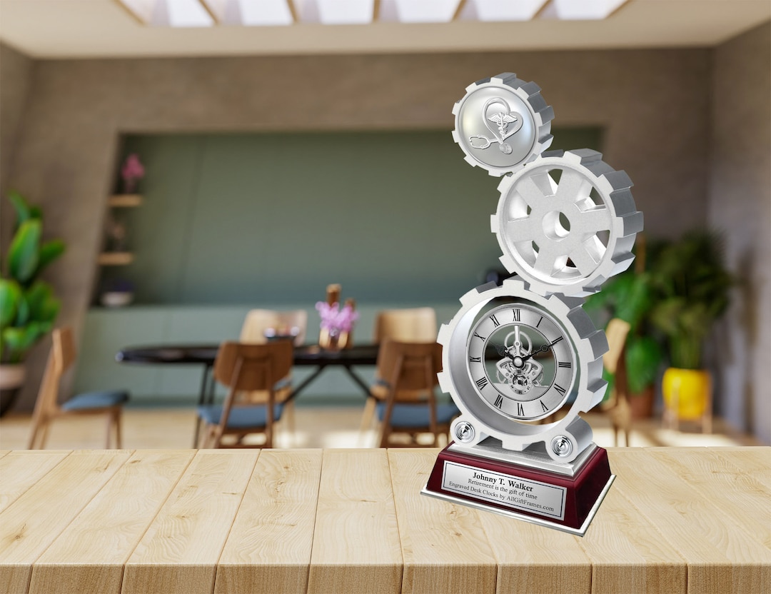 Triple Gear Shape Clock Trophy Award Stethoscope Medical Caduceus Logo ...