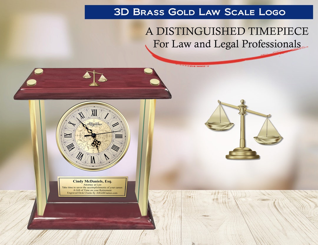Unique Law Gift Idea Engrave Clock Law Scale Logo Embellish Gold Panel ...