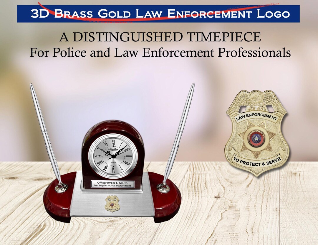 Custom Police Officer Engraved Desk Clock Silver Pen Set Law ...