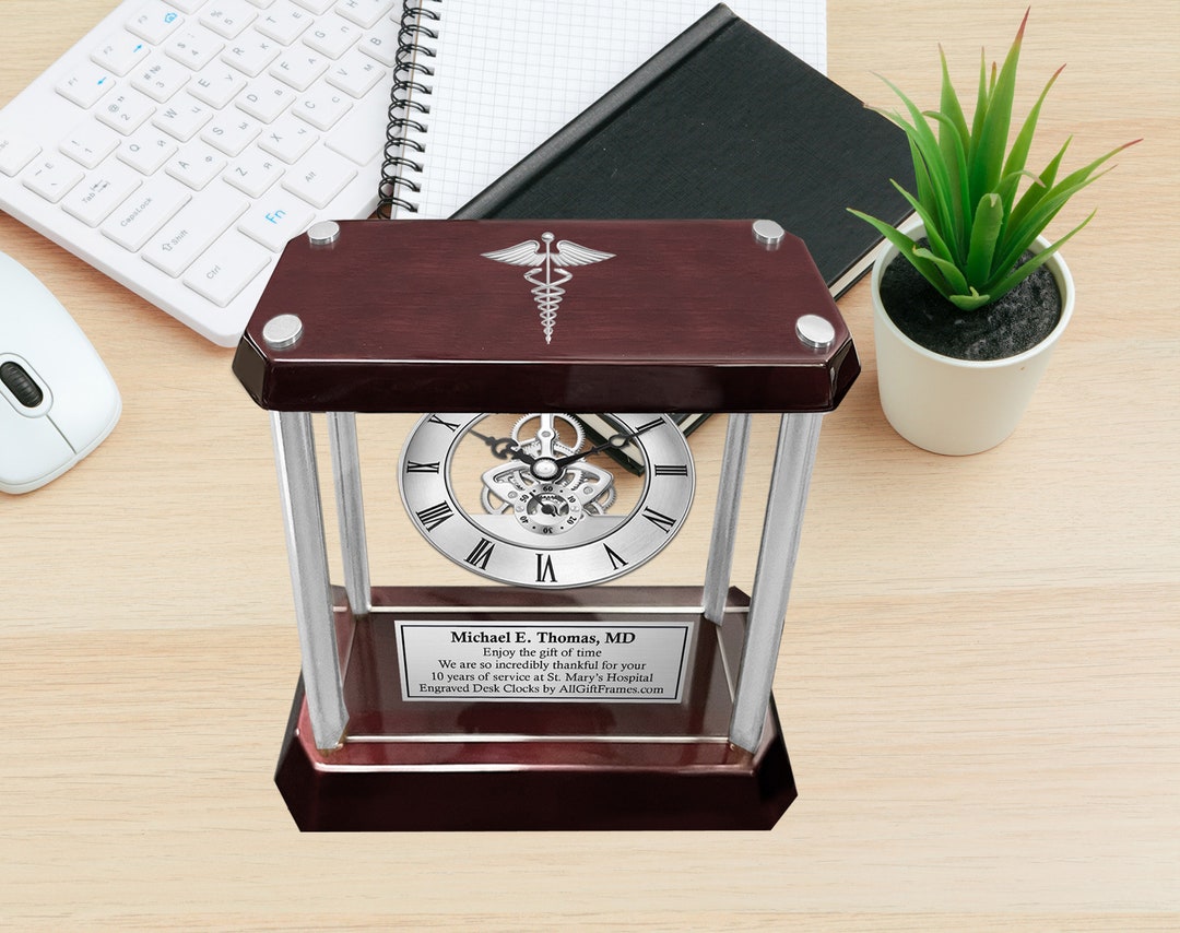Medical Caduceus Logo Silver Glass Chrome Clock Gift for Doctor ...