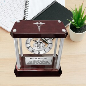 Medical Caduceus Logo Silver Glass Chrome Clock Gift for Doctor ...
