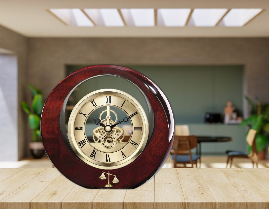 Law Scale Gold Moving Gear Desk Clock Gift for Lawyers Passing the Bar ...