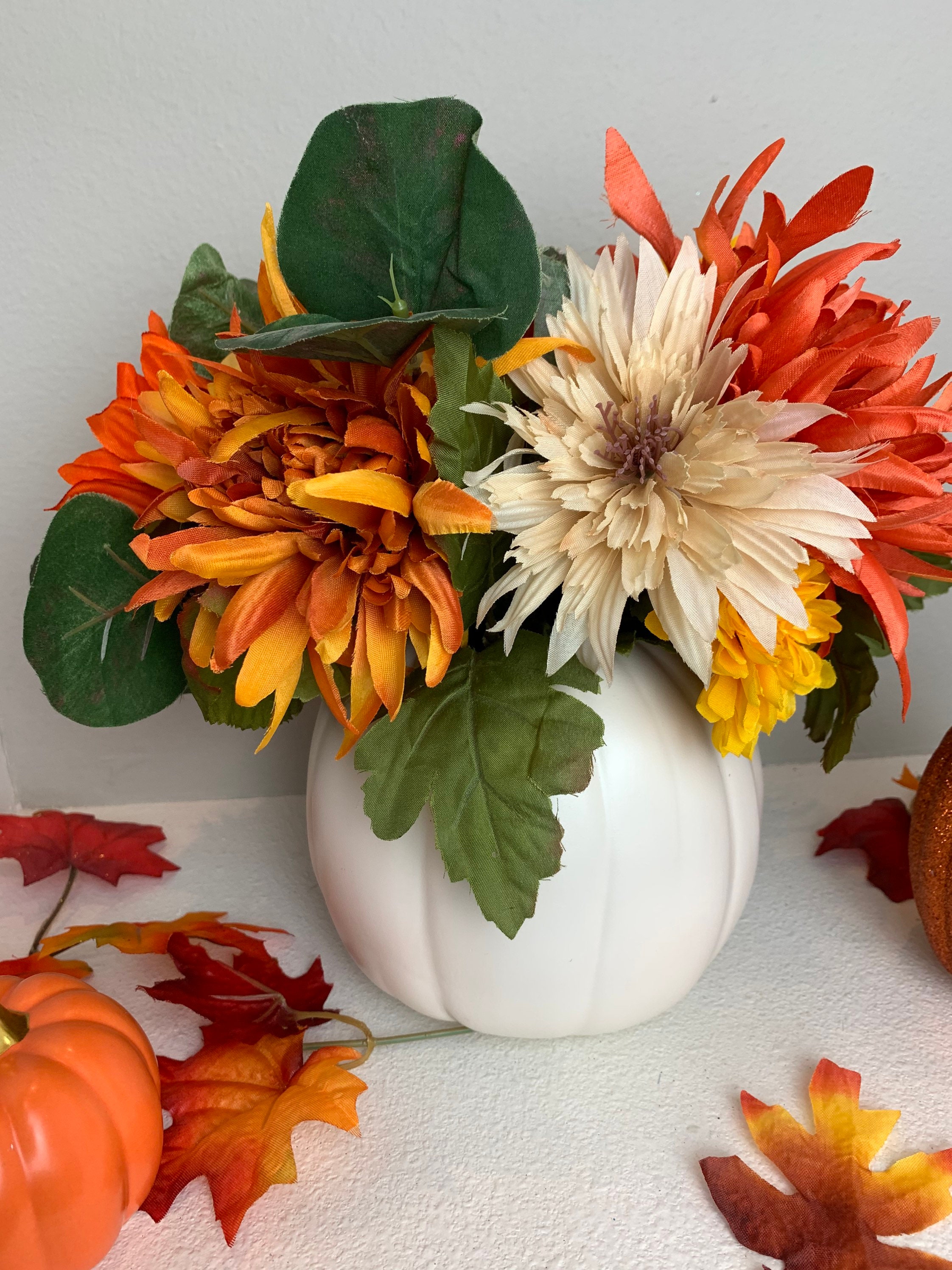 Pumpkin Centerpiece, White Pumpkin Arrangement, Fall White Centerpiece ...