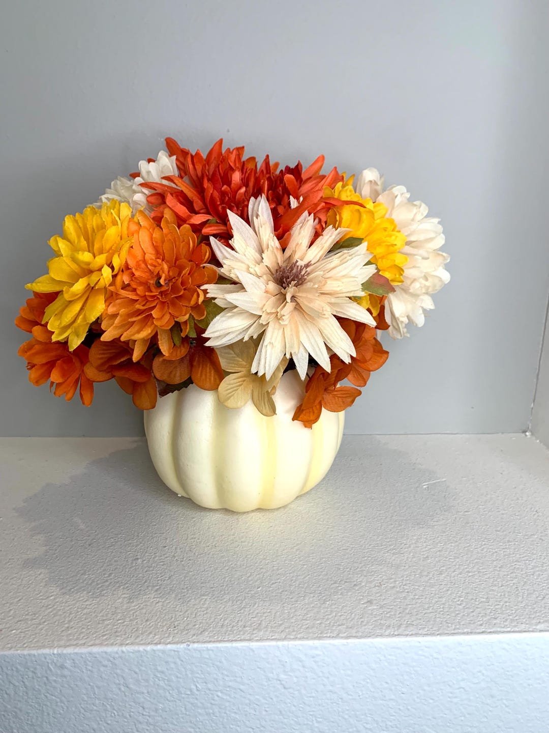 Pumpkin Centerpiece, White Pumpkin Arrangement, Fall White Centerpiece ...