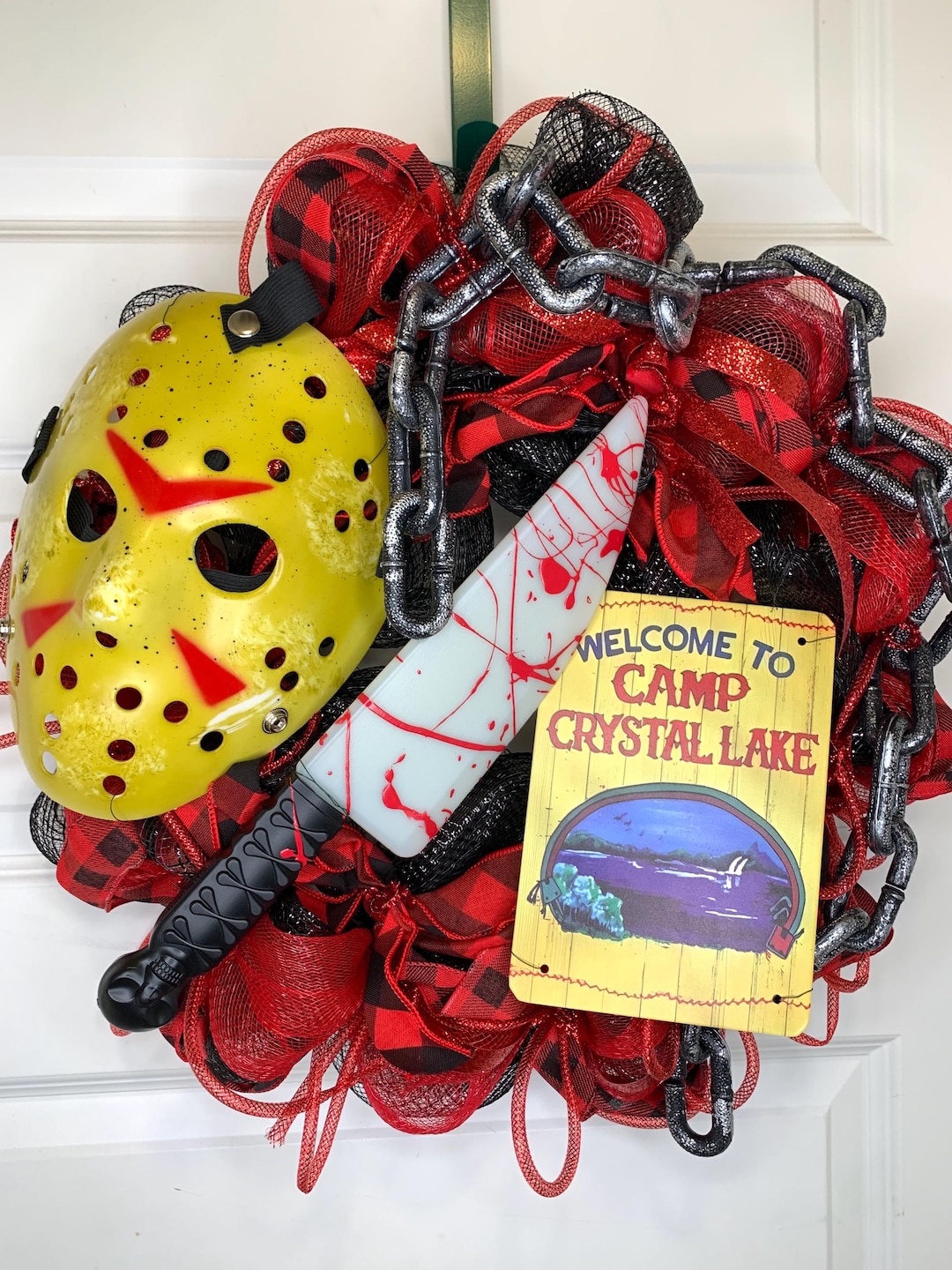 Halloween Wreath for Front Door, Jason Voorhees Friday the 13th, Spooky ...