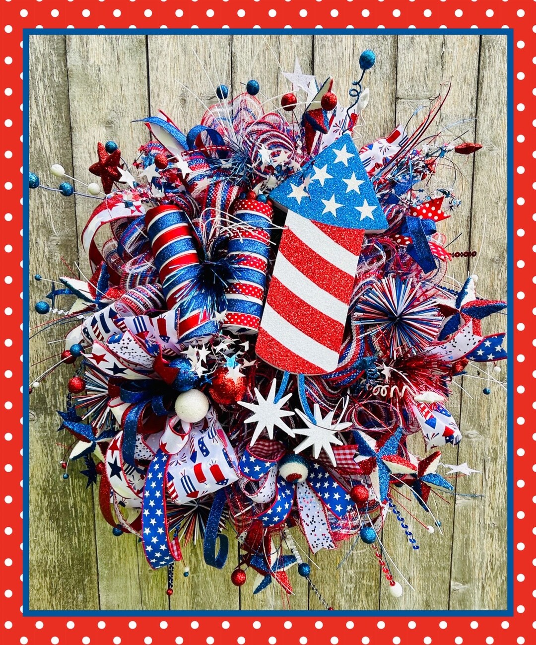 Patriotic Wreath, Fourth of July Decor, Firework Wreath, Seasonal ...