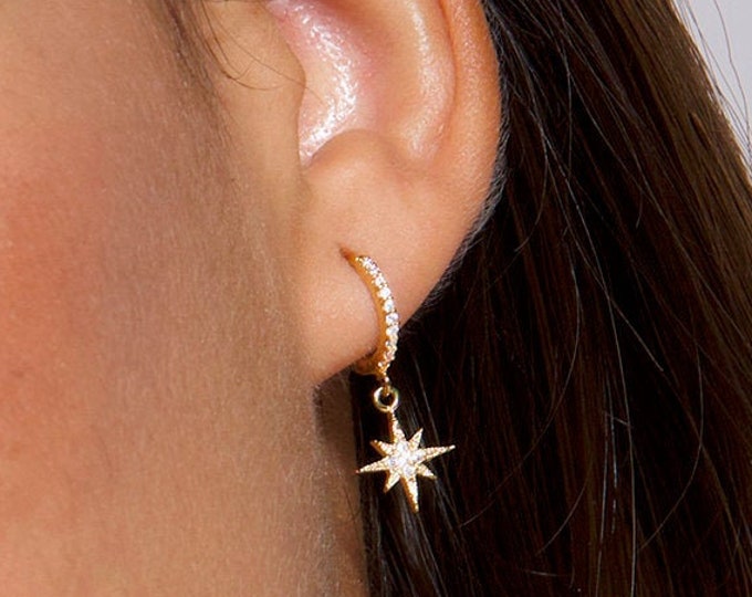 Star Hoop Earrings Star Earrings Gold Star Hoops Huggie - Etsy