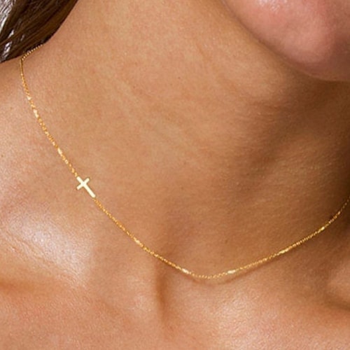 Sideways Cross Necklace Dainty Gold Cross Necklace Gift for - Etsy