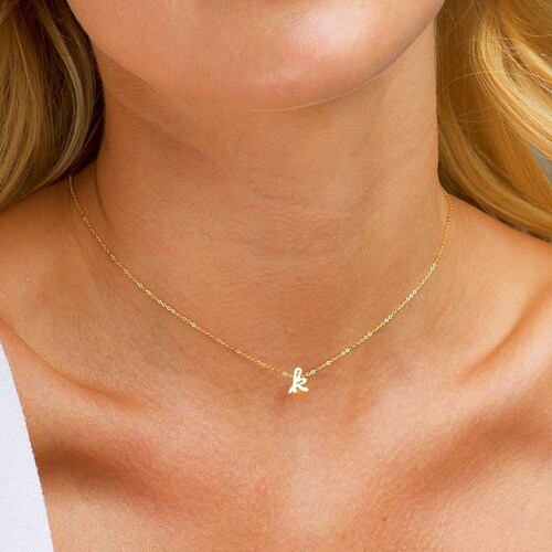 Gold Tiny Initial Necklace Personalized Initial Necklace - Etsy