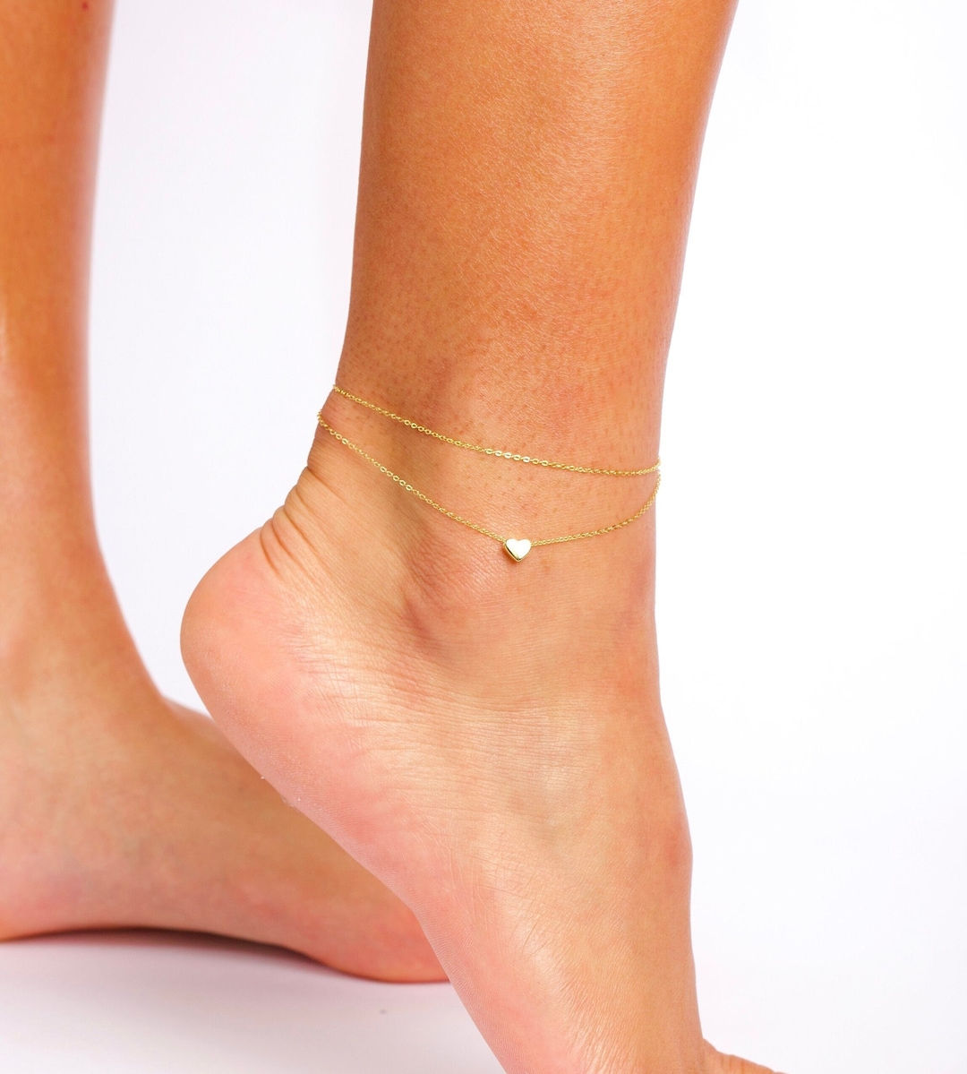 Tiny Gold Heart Anklet, Custom Heart Anklet, Gold Dainty Anklet, Gold ...