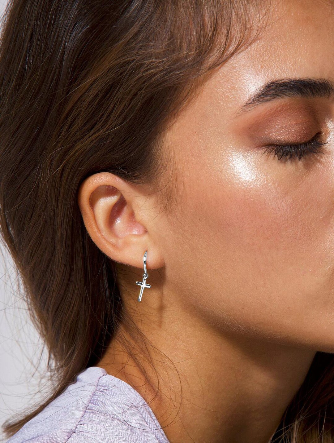 Silver Cross Huggies, Silver Earrings, Silver Hoop Earrings, Earrings ...