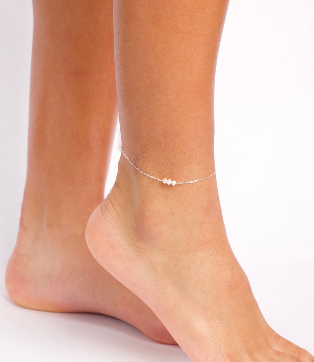 White Pearl Anklet, Freshwater Pearl Dainty Anklet, Gold Silver Anklet ...