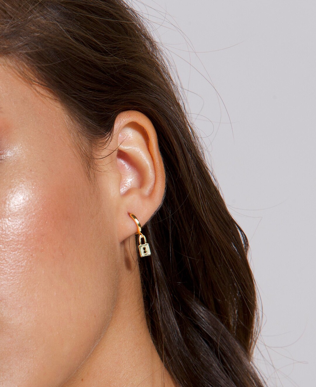 Huggie Padlock Earrings, Tiny Hoop Earrings, Gold Hoop Lock Earrings ...