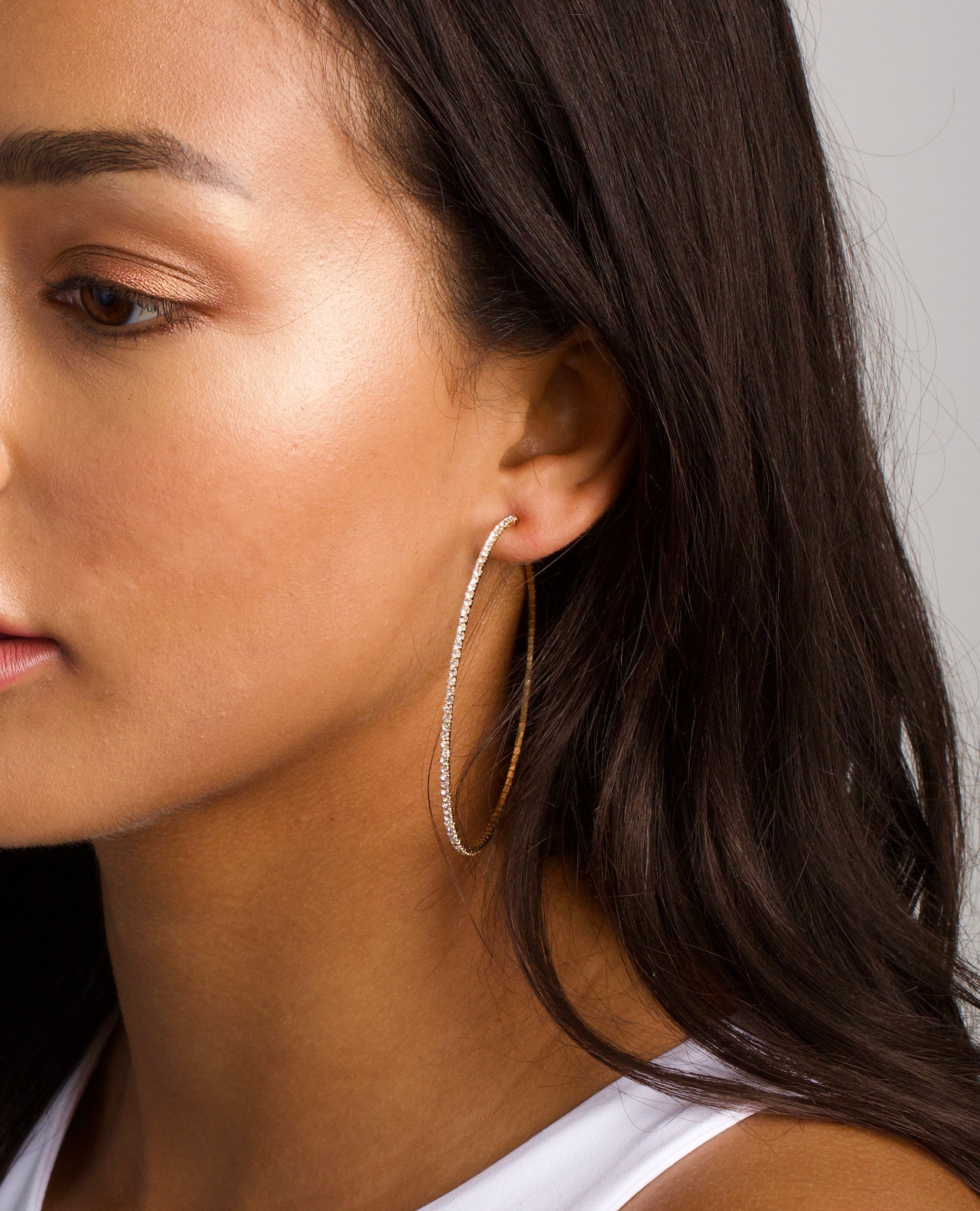 Thin Diamond Hoops Skinny Large Diamond Hoops Diamond Hoop - Etsy