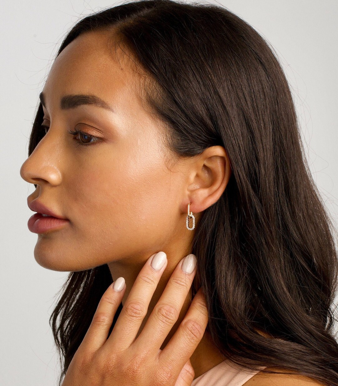 Diamond Double Hoops, Double Locking Earrings, Gold Interlocking ...