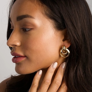 Multiple Double Hoop Earrings, Statement Interlocked Linked Hoops, Big ...