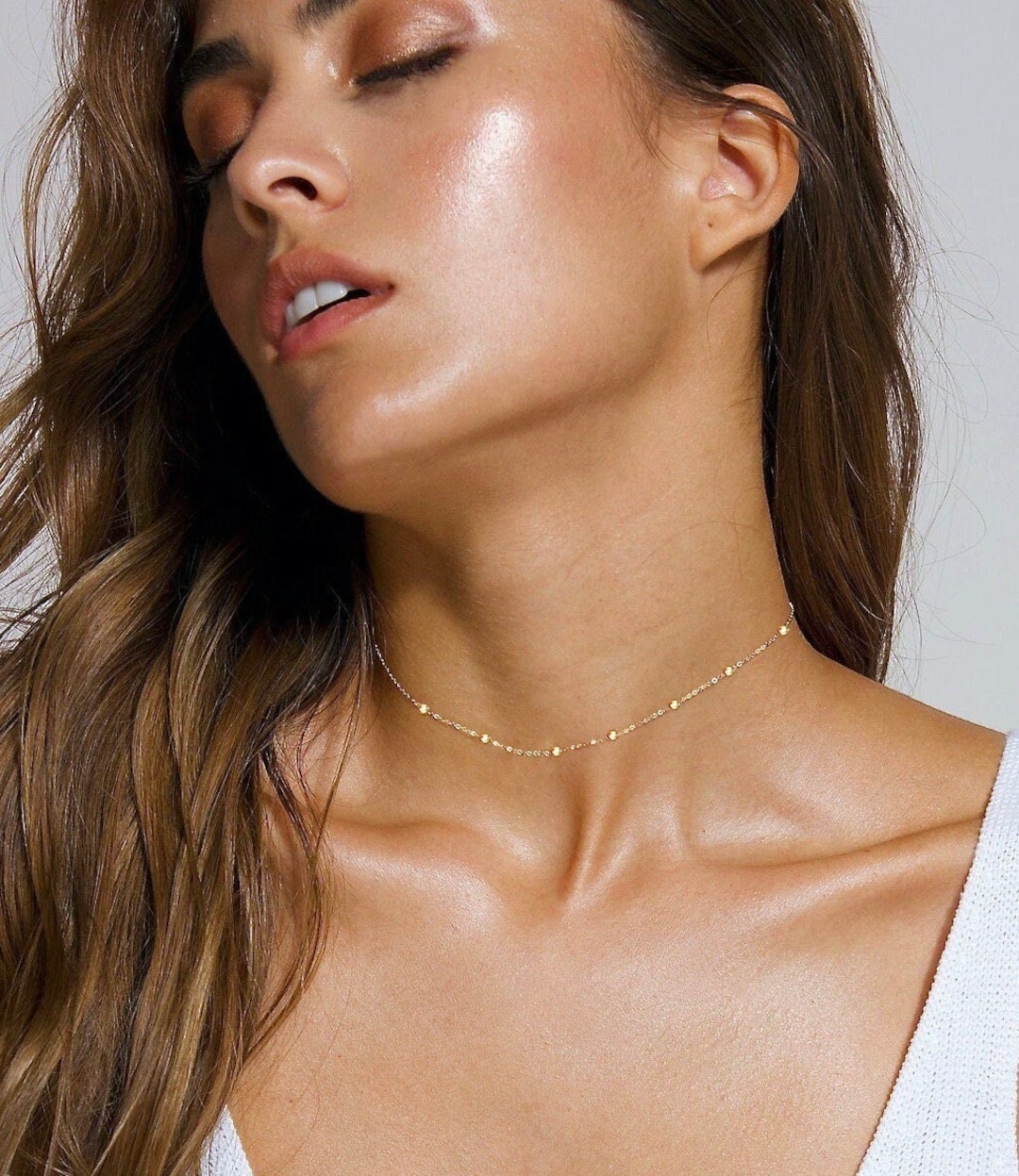 Satellite Choker Necklace, Gold Choker Necklace, Simple Satellite Choker Necklace, Gold Choker Necklace, Simple